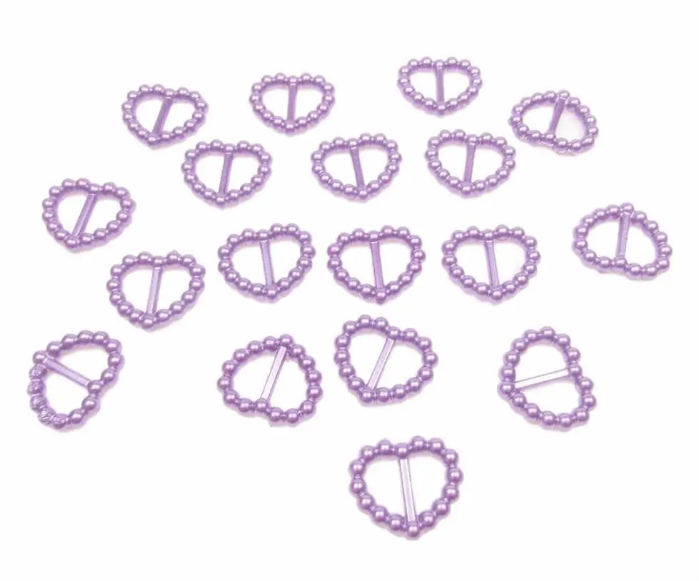 Lilac Pearl Heart Shaped Ribbon Slider Buckles. Pack of 50 Beads – Syntego