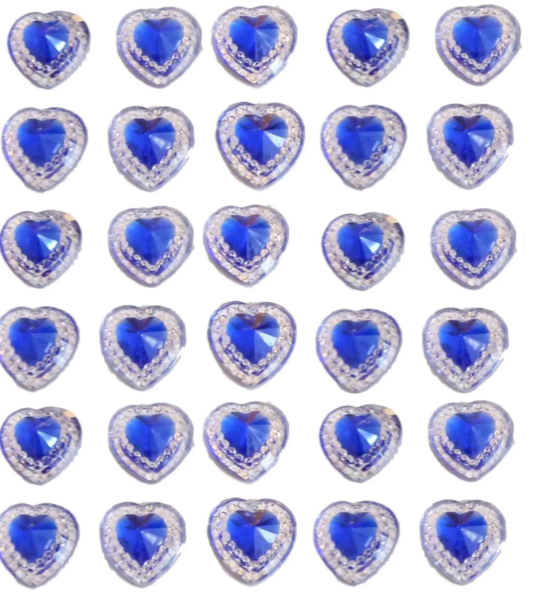 40 Royal Blue self adhesive acrylic hearts embossed mini crystals – Syntego